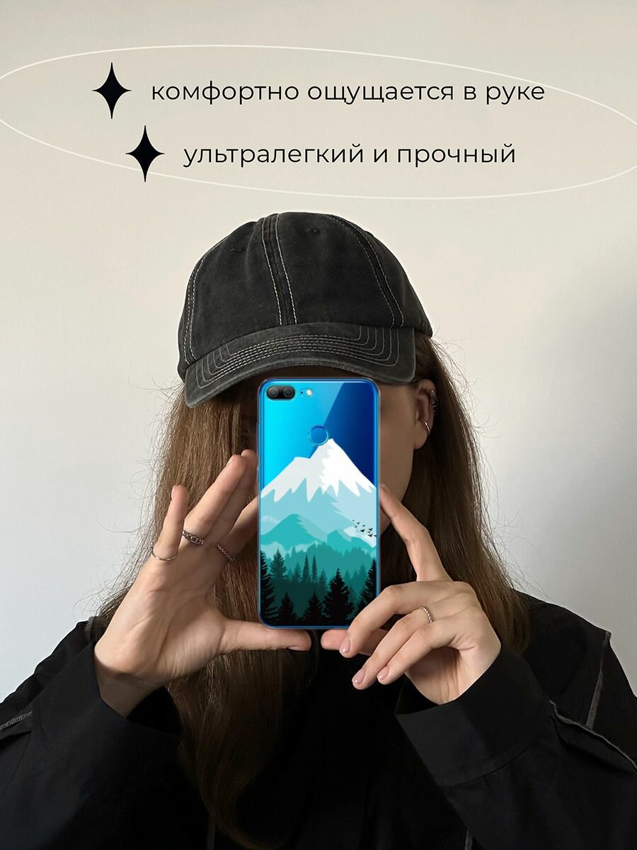 Чехол на Honor 9 Lite / Хонор 9 Лайт с принтом "Синяя снежная гора", прозрачный — фото 1