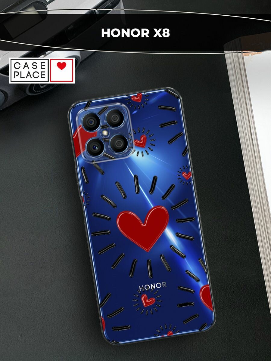Чехол на Honor X8 / Хуавей X8 с принтом "Бордовые сердца паттерн"