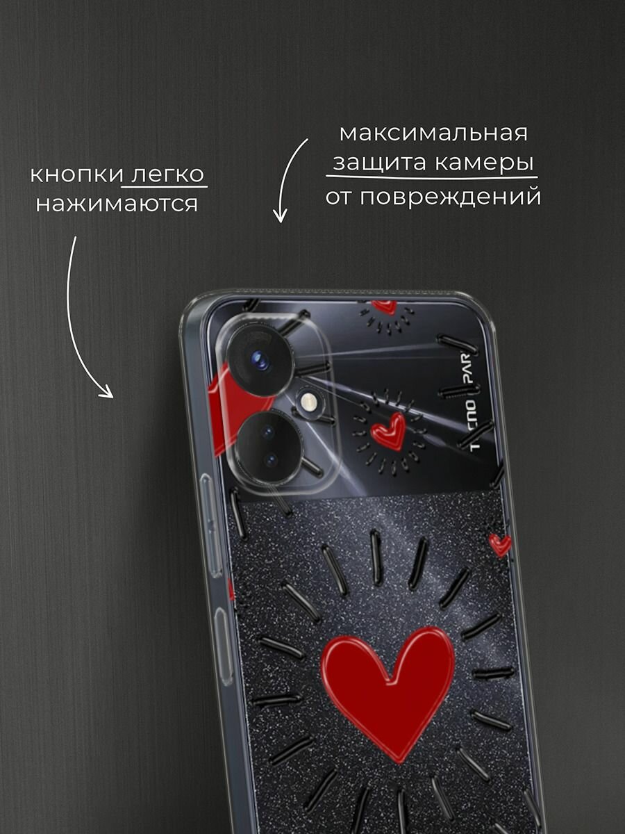 Чехол на Tecno Spark 9 Pro / Техно Спарк 9 Про с принтом "Бордовые сердца паттерн" — фото 1