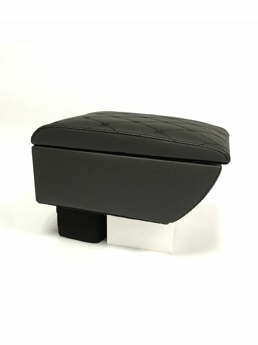 Подлокотник Ford focus III (2011-2015) с вставкой в подстаканник без USB кожаный (черный, шов ромб) для форд фокус 3