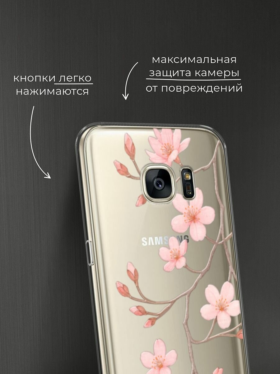 Чехол на Samsung Galaxy S7 / Самсунг Галакси С 7 с принтом "Веточка распускающейся сакуры 2" — фото 1