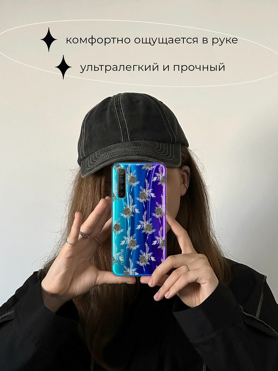 Чехол на Realme XT / Реалми XT с принтом "Паттерн цветы сепия" — фото 1