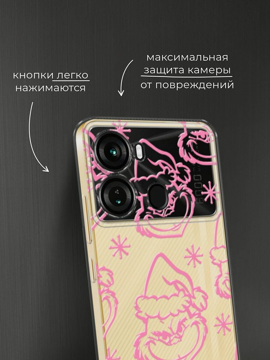 Чехол на Itel P40 / Ител P40 с принтом "Розовый Гринч 3" — фото 1