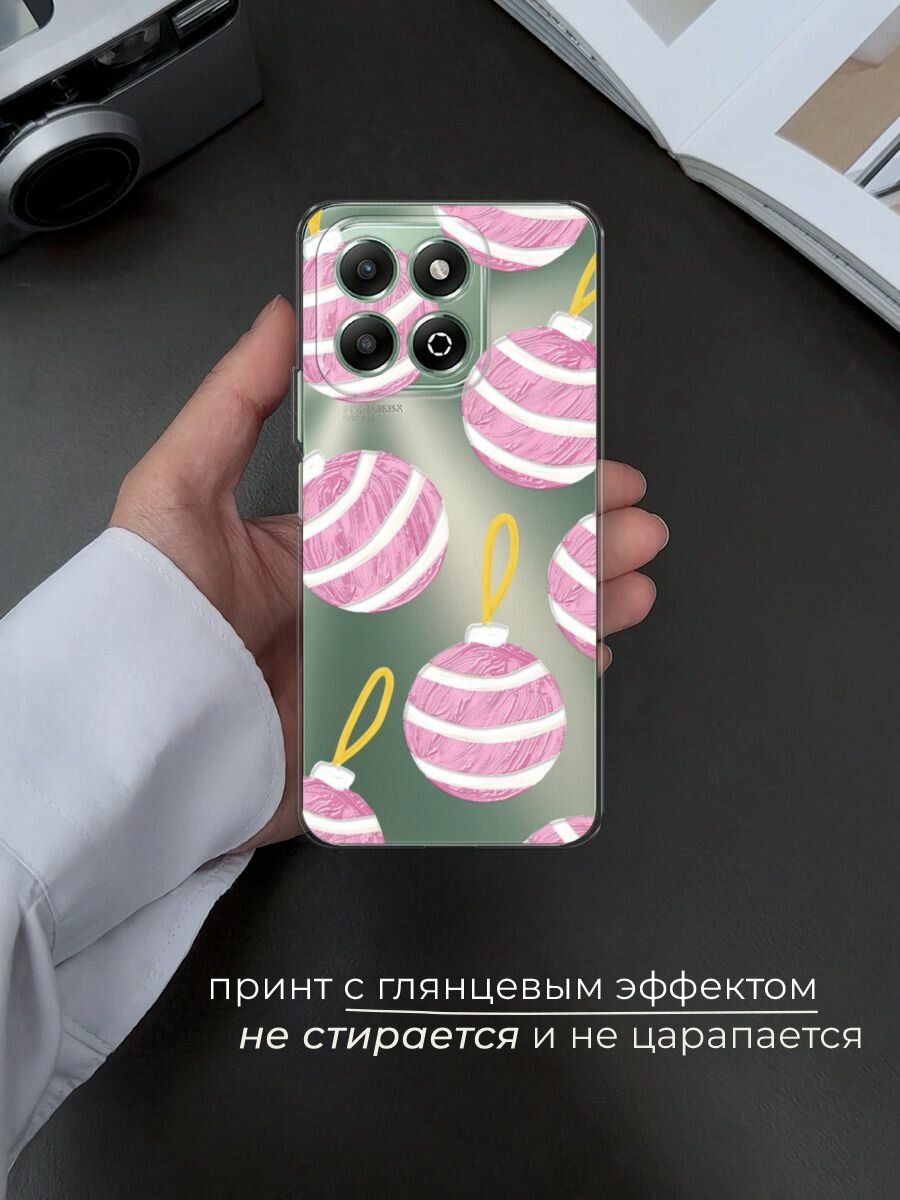 Чехол на Honor X6b / Хонор X6b с принтом "Розовые новогодние шарики 3" — фото 1