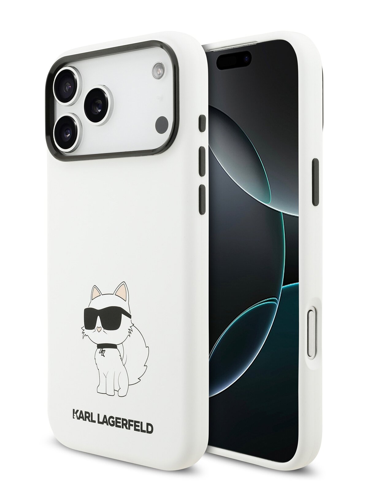 Karl Lagerfeld силиконовый чехол с MagSafe для iPhone 17 Pro Max, Liquid silicone NFT Choupette, белый
