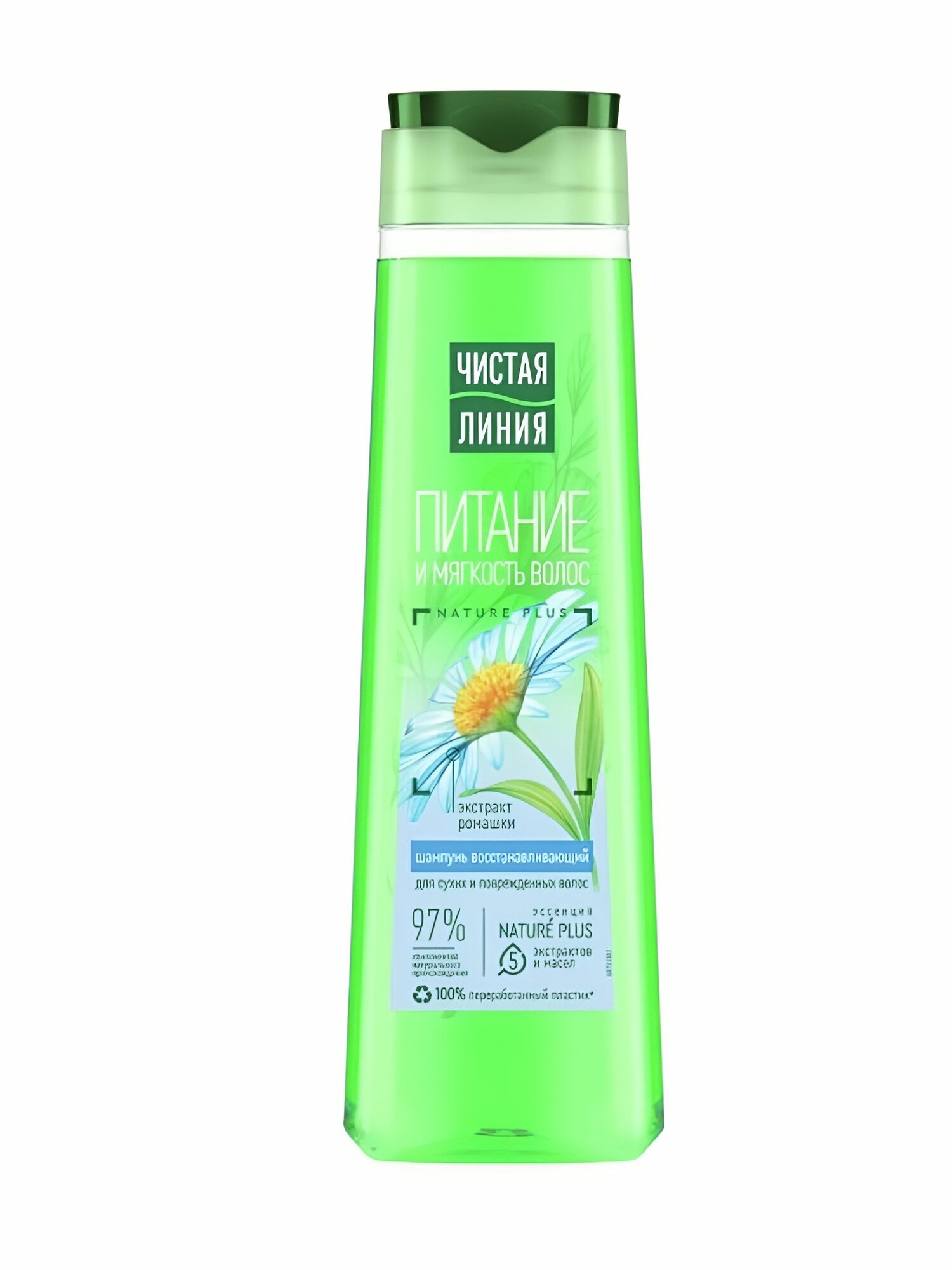 Шампунь Чистая Линия Сила и густота Восстанавливающий Ромашка и репейное масло для сухих и поврежденных волос, 400 мл