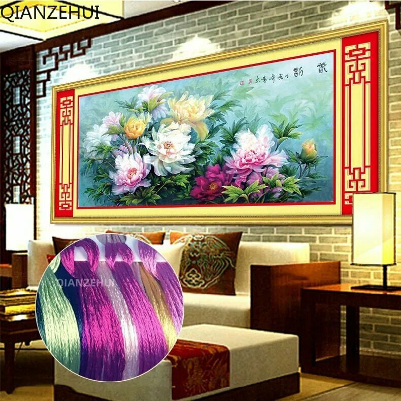 Набор для вышивания Mona Lisa, Цветы пиона, Украшение дома Рукоделие,66 ниток