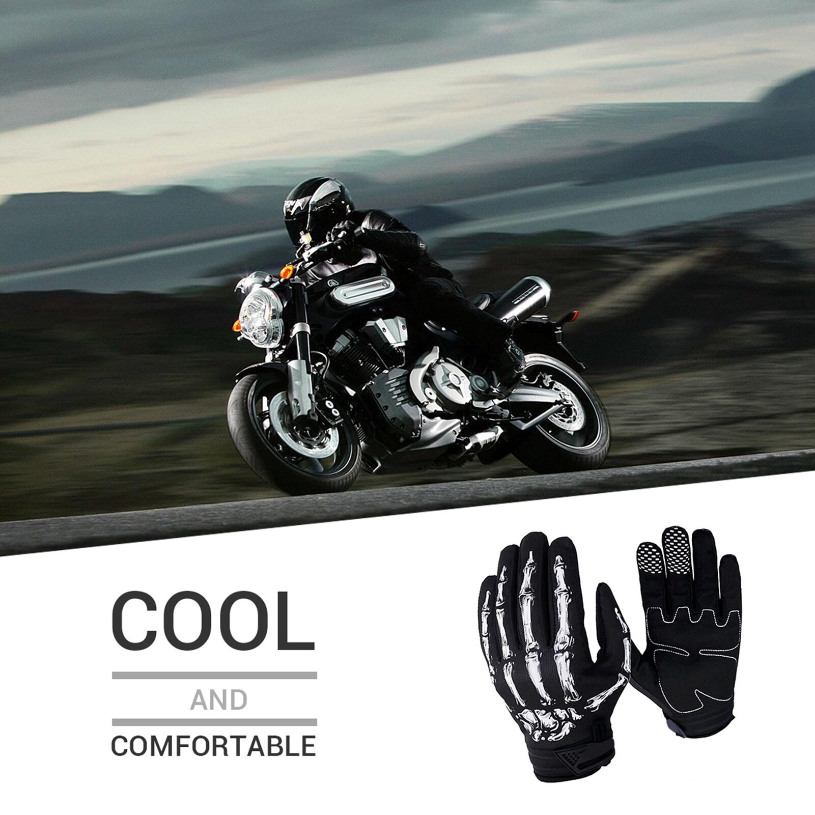 1 Pair Motorcycle Skeleton Bones Motocross Gloves Outdoor Windproof Waterproof MTB Sports