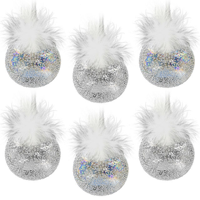 Набор стеклянных шаров Fluffy Feather 10 см, 6 шт, Christmas Deluxe (Кристмас Делюкс), 14032-набор