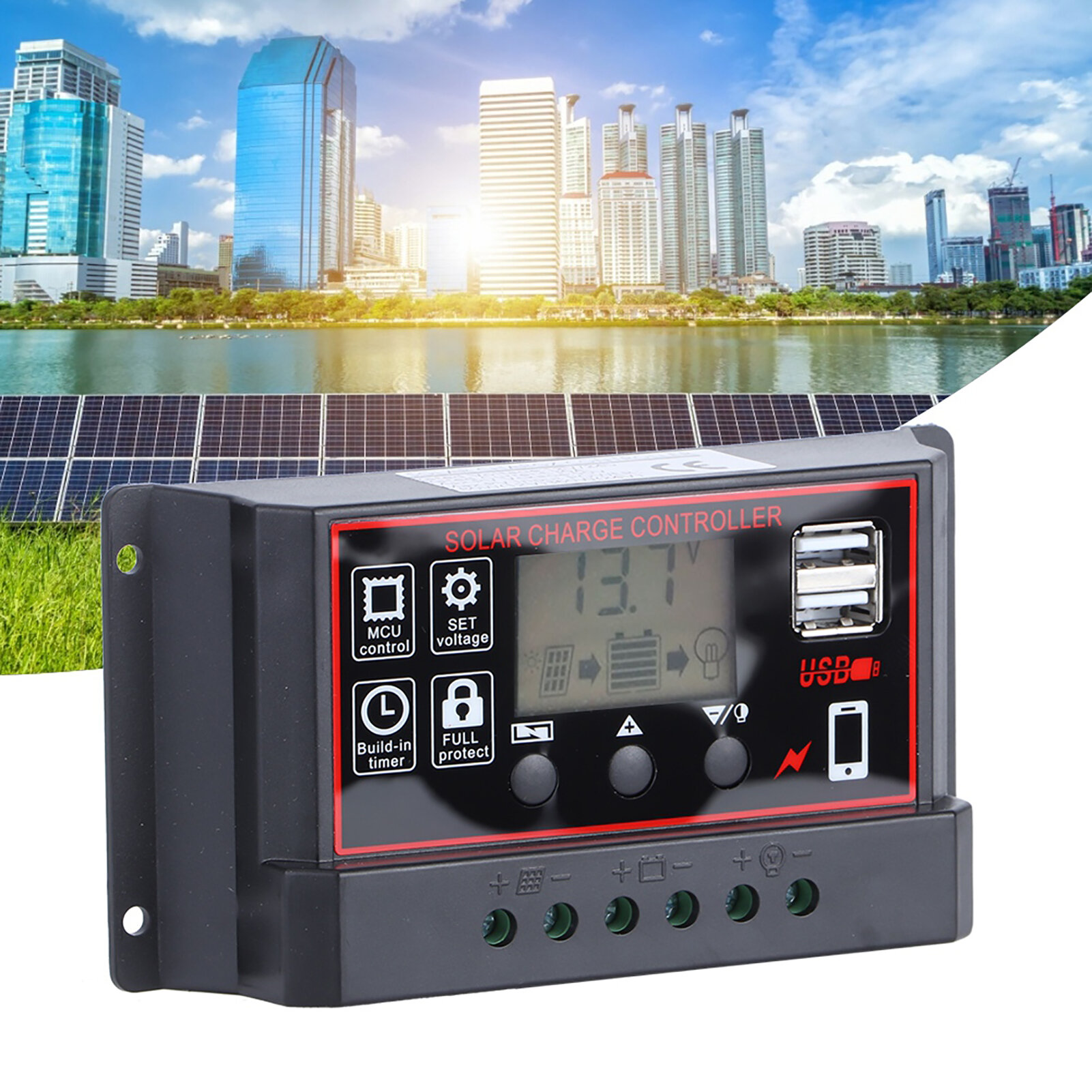 20A 12V 24V Контроллер заряда солнечной батареи Интеллектуальная солнечная панель Регулятор батареи ЖК-дисплей Регулируемый параметр