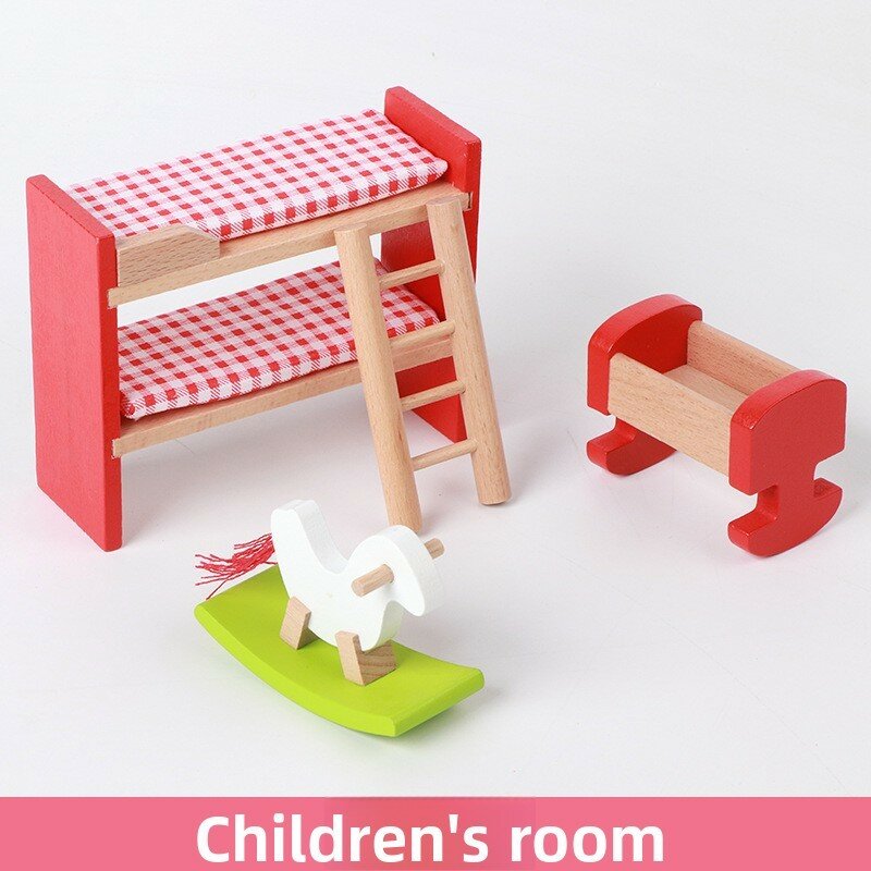 Игровой набор деревянный мини-спальня кухня гостиная детская сцена для воображения детей игра имитация взаимодействие родитель