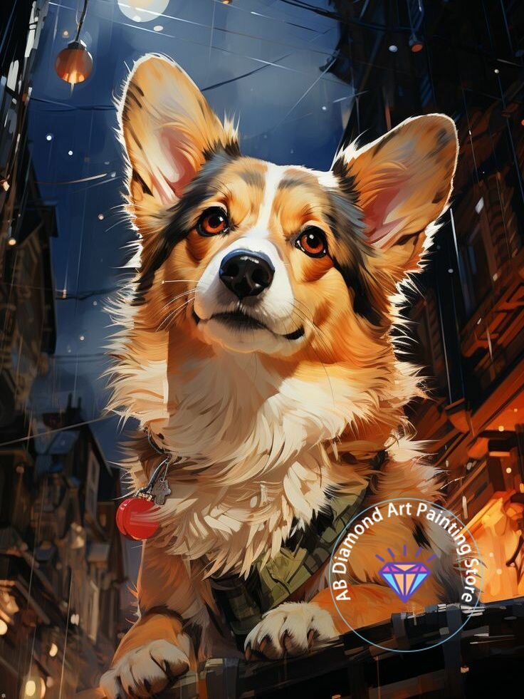 Алмазная картина "Животные породы корги" алмазная огранка 40х50 см,40X50CM, белый