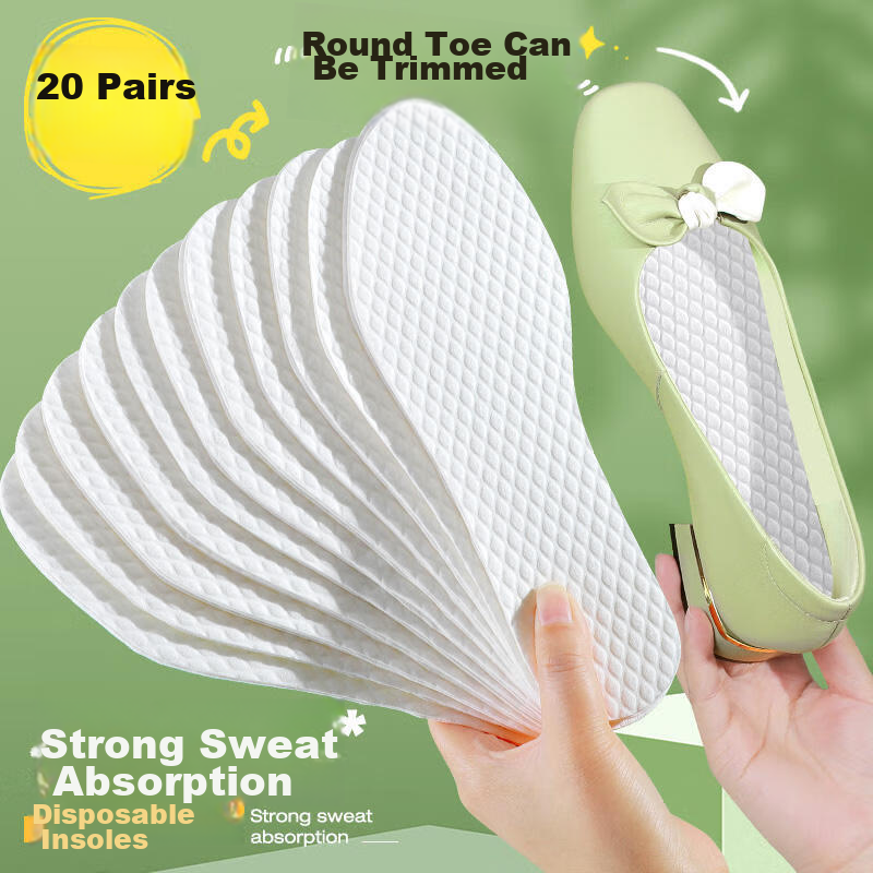 NanJiren 20 Pairs Disposable Insoles, Sweat-Absorbing, Breathable, Non-Slip, Odor-Resistant, Comfortable, Thin, for Bare Feet, Military Training, Summer, Size 36