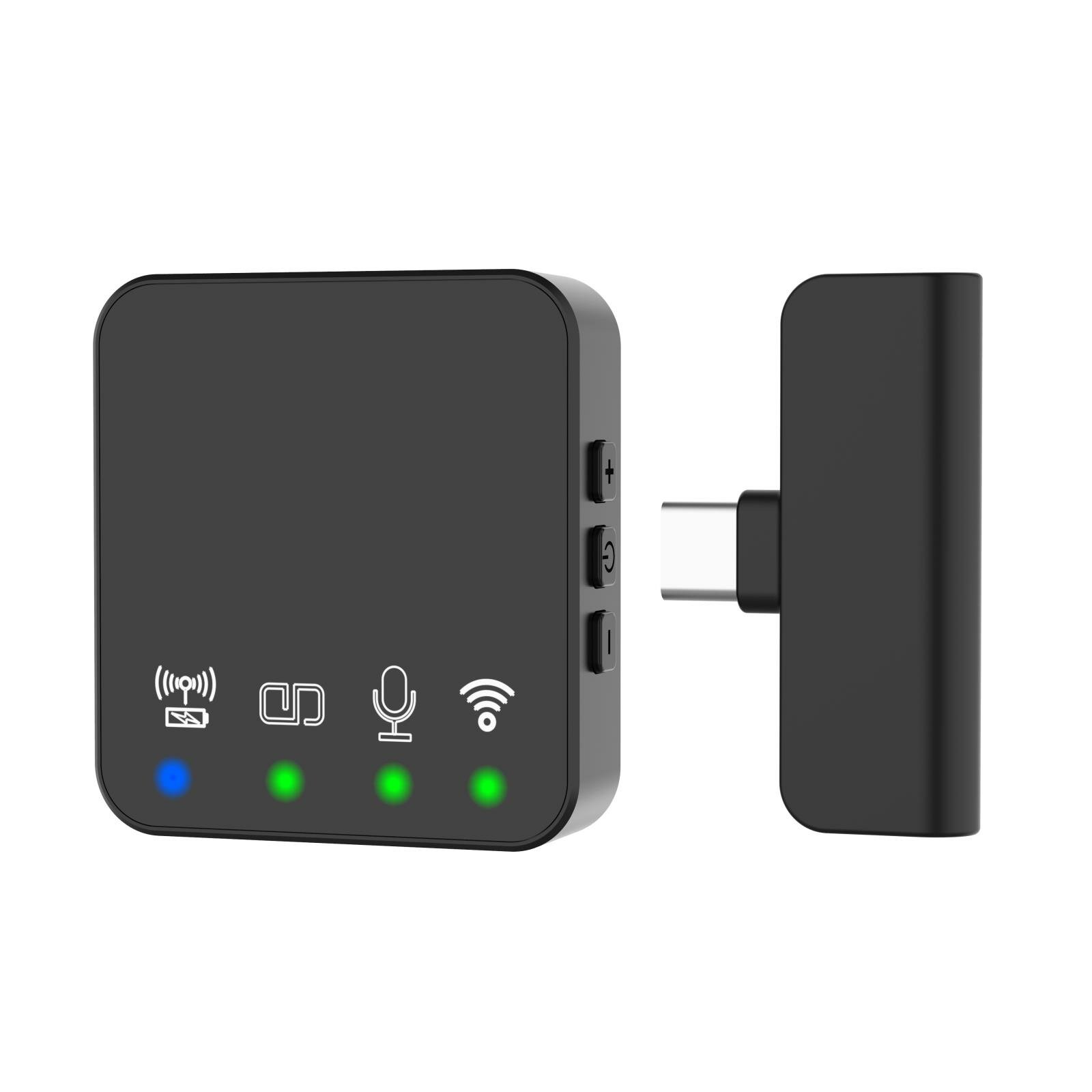 Беспроводной микрофон для стриминга и видеозаписи, клеевой, с шумоподавлением, портативный, для наружных интервью, черный, ABS, 300mAh, 5V/1A, 12*8*3cm, 100g, 1 микрофон, 1 приемник, 1 USB-кабель, 1 инструкция