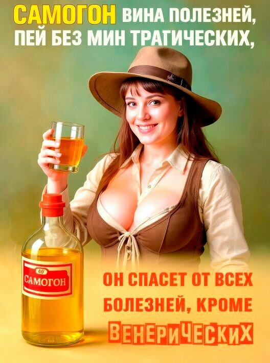 "Самогон вина полезней ". 60*85 см. Пародия на советский агит. плакат А1_052.