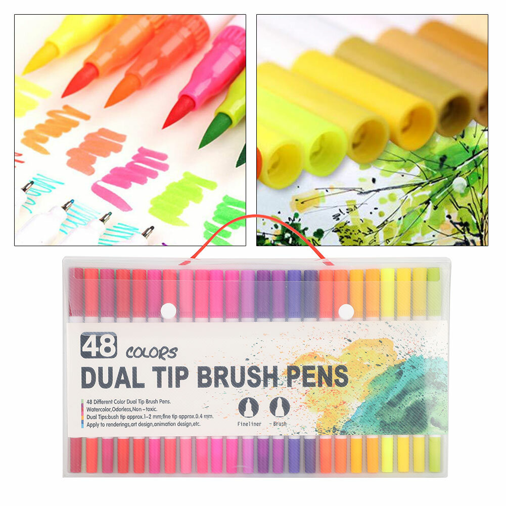 48 шт, кисти с двойным наконечником, многоцветные ручки для студентов и взрослых, набор акварельных художественных ручек для рисования, рисования