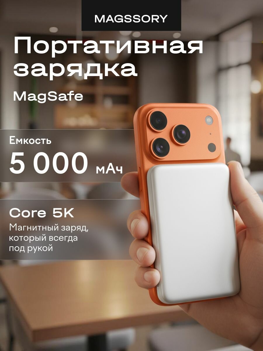 Внешний аккумулятор Magssory "Core 5K", 5000 мА·ч, беспроводная зарядка, MagSafe