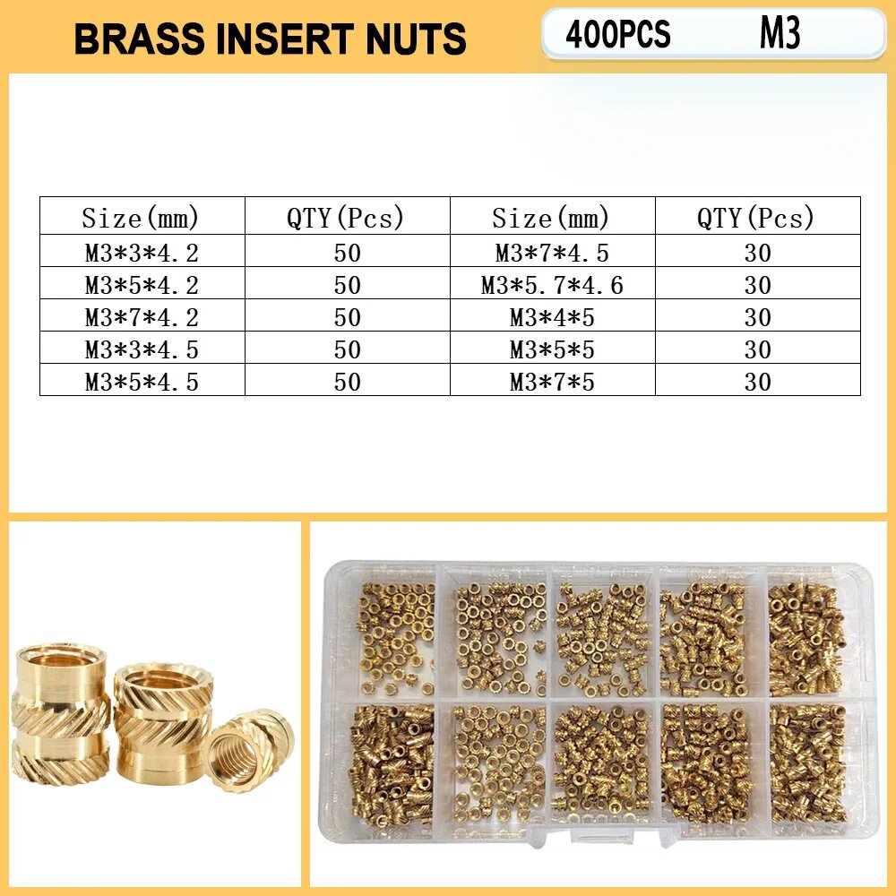 Латунные вставные гайки M2 M3 M4 M5 M6, медная вставка, термоплавкий 3D Печатный M3 (400Pcs)