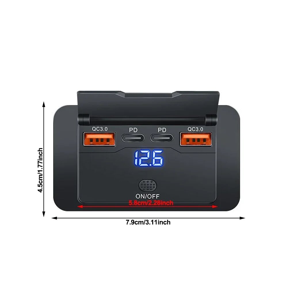 Универсальное 4-портовое автомобильное зарядное устройство USB-шины QC3.0 с быстрой зарядкой USB-портов типа C USB-панель питания с переключателем для автомобилей, мотоциклов, морских пехотинцев