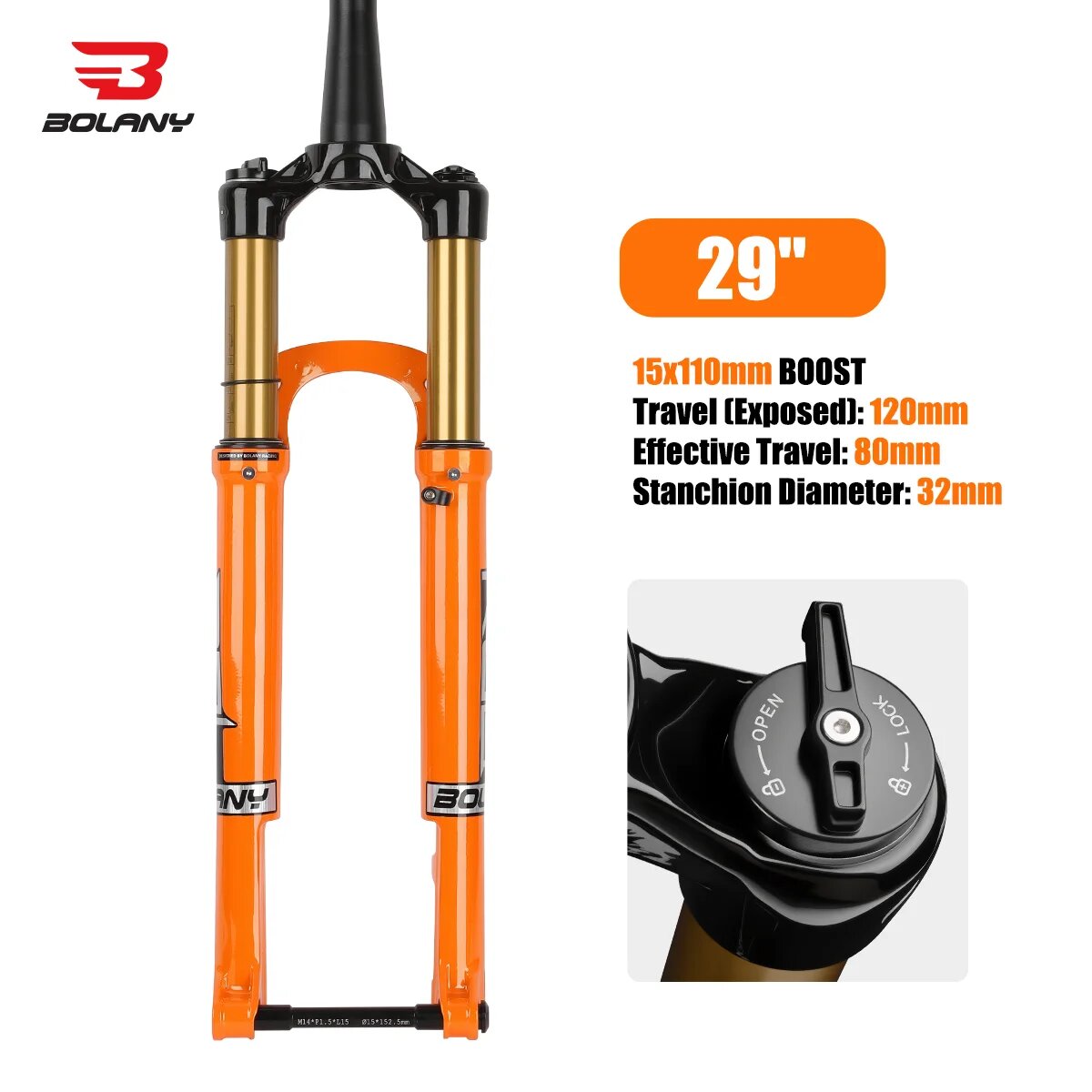 BOLANY Подвесная вилка MTB 120 мм черная Оранжевый, 29 - Orange