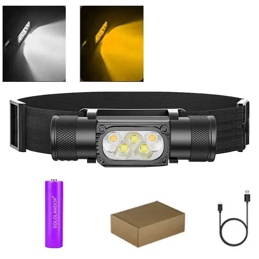SOLOLANDOR Мини-налобный фонарь LED Type C USB 18650 Фара Красный Зеленый 395 нм УФ Синий Желтый Налобный фонарь Белая вспышка Факел