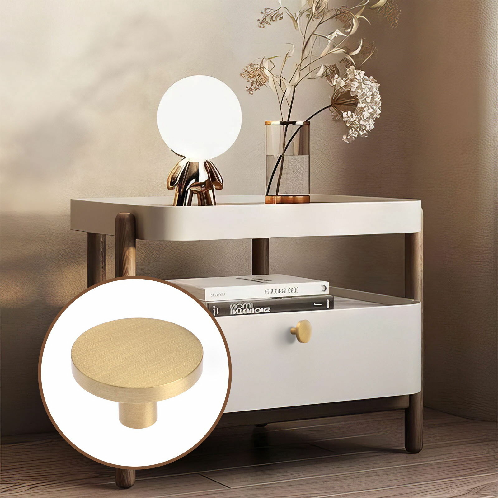 Ручка-кнопка d=33 мм, h=20 мм, латунь, цвет золото, форма: круглая