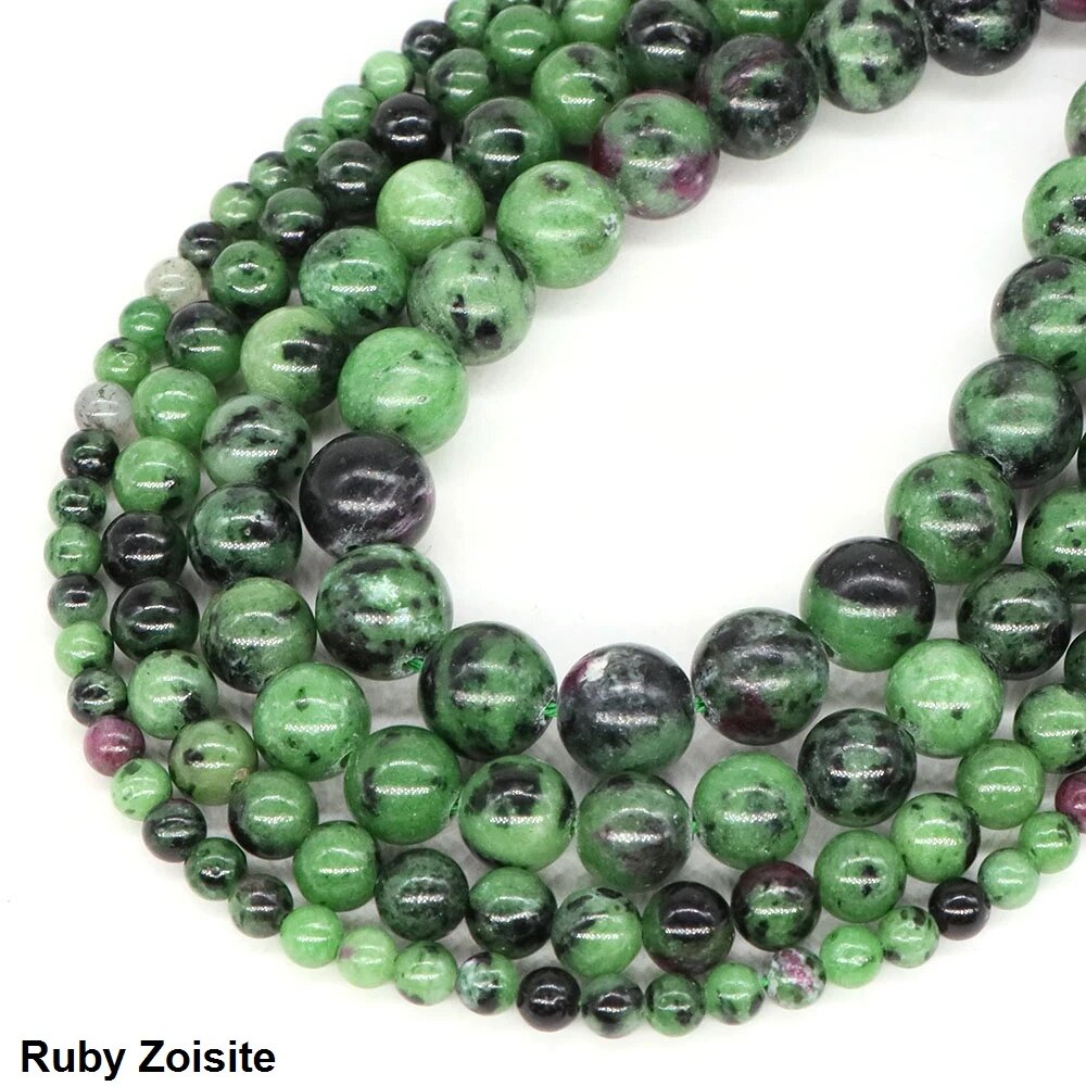 Натуральный камень рубин цоизит бусины 4/6/8/10 мм Изумрудный, 4mm(85-92pcs), Ruby Zoisite