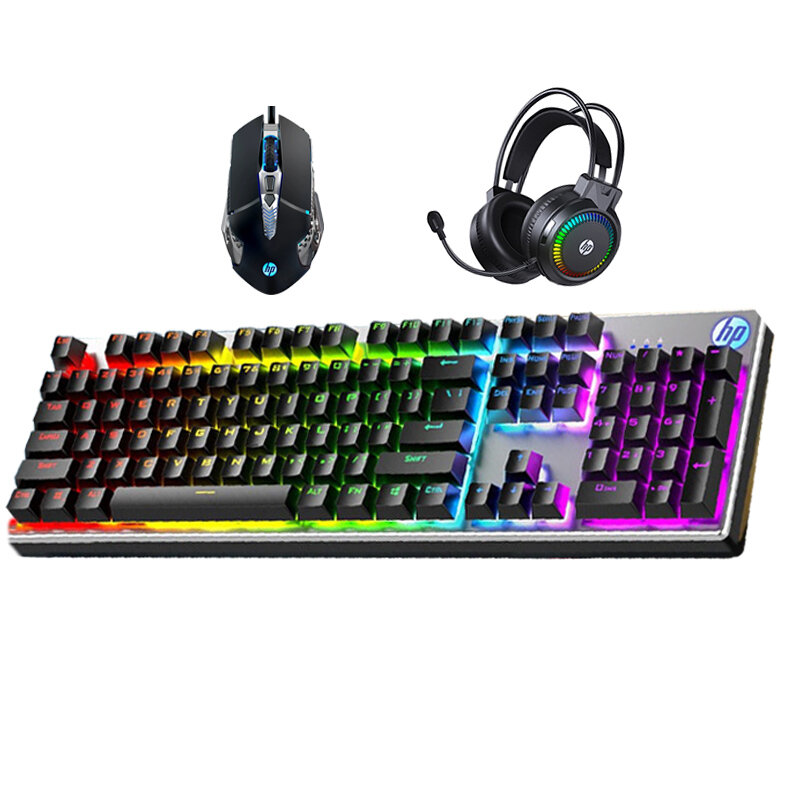 Геймерская мышь HP HUIPU G160 RGB проводная, черная, Silent Edition, с клавиатурой и наушниками HP