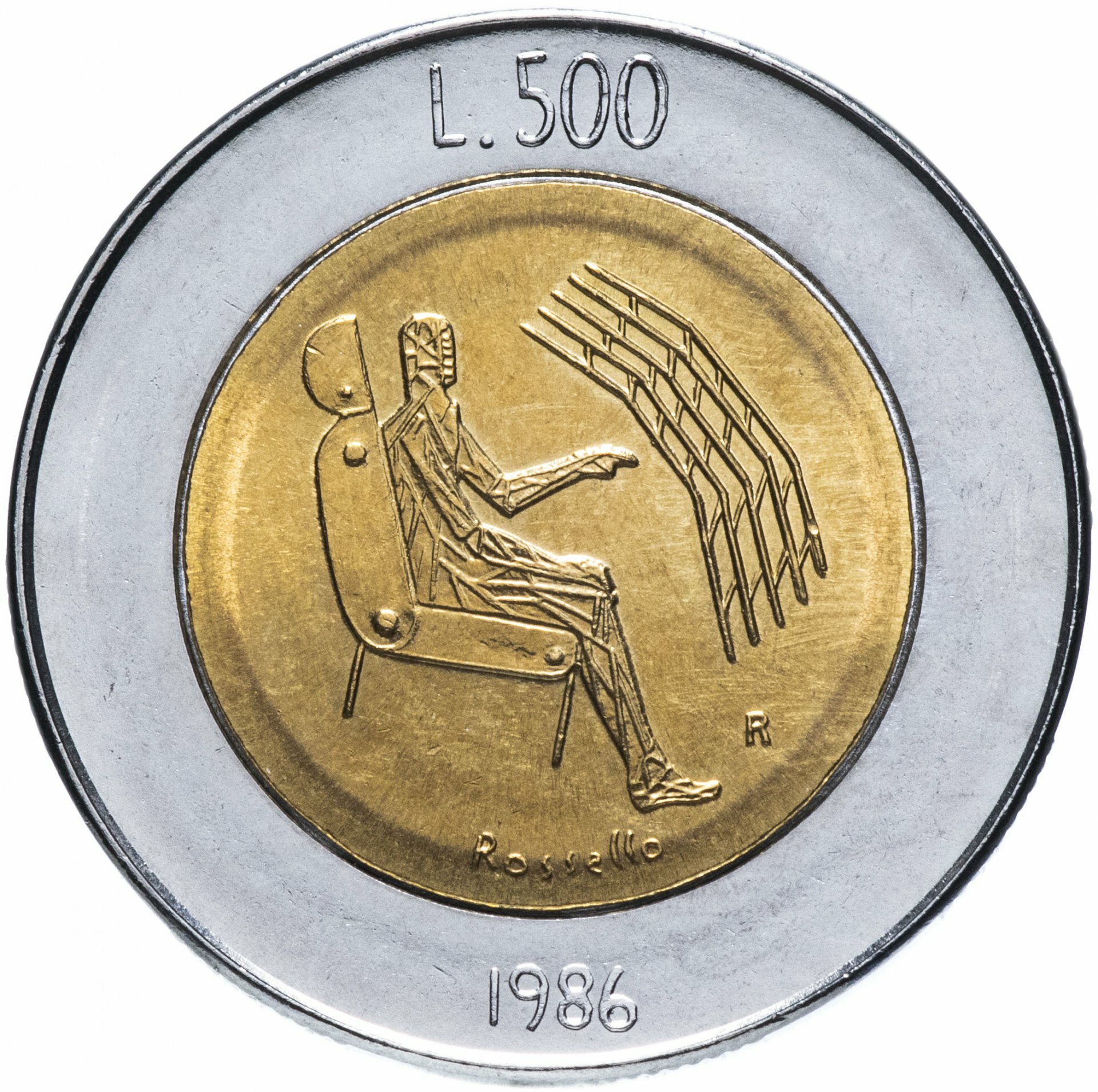 Сан-Марино 500 лир lire 1986 "Эволюция технологий", Биметалл, в сохранности UNC
