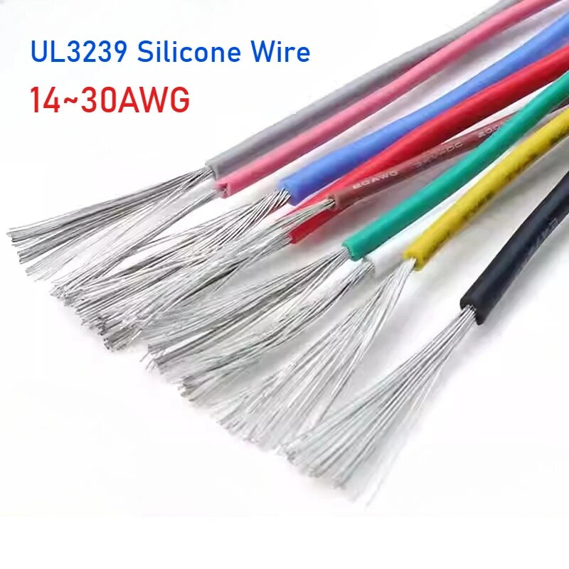 2 м UL3239 силиконовый провод 14/16/18/20/22/24/26/28/30AWG изолированный высокотемпературный высоковольтный мягкий луженый медный кабель