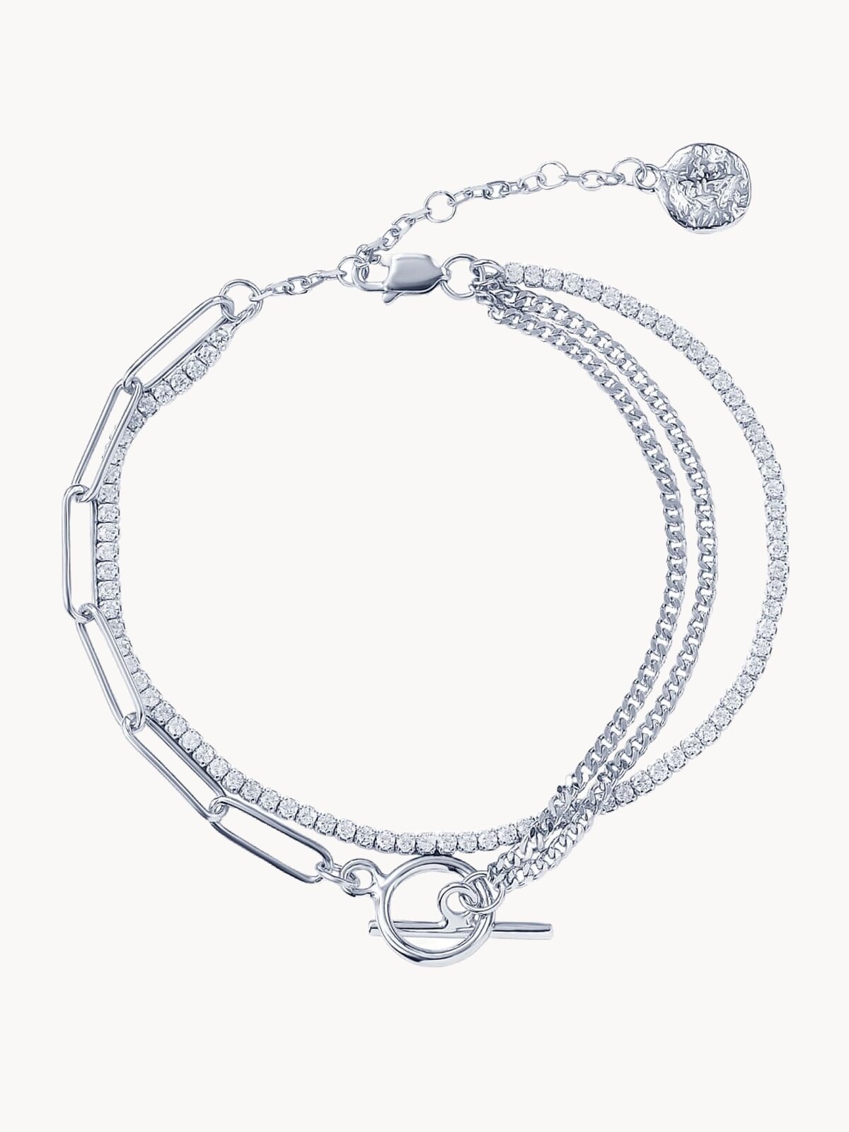 Браслет-цепочка, серебро, 925 проба, родирование, фианит