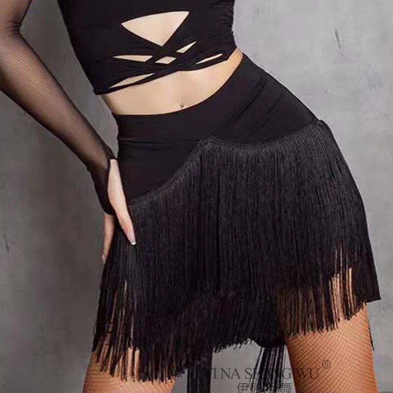 YI NA SHENG WU Черное платье для латиноамериканских танцев из полиэстера Черный, XL, Black Skirt