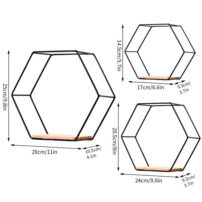 Настенные полки из металла 3 шт. Black-3pcs set