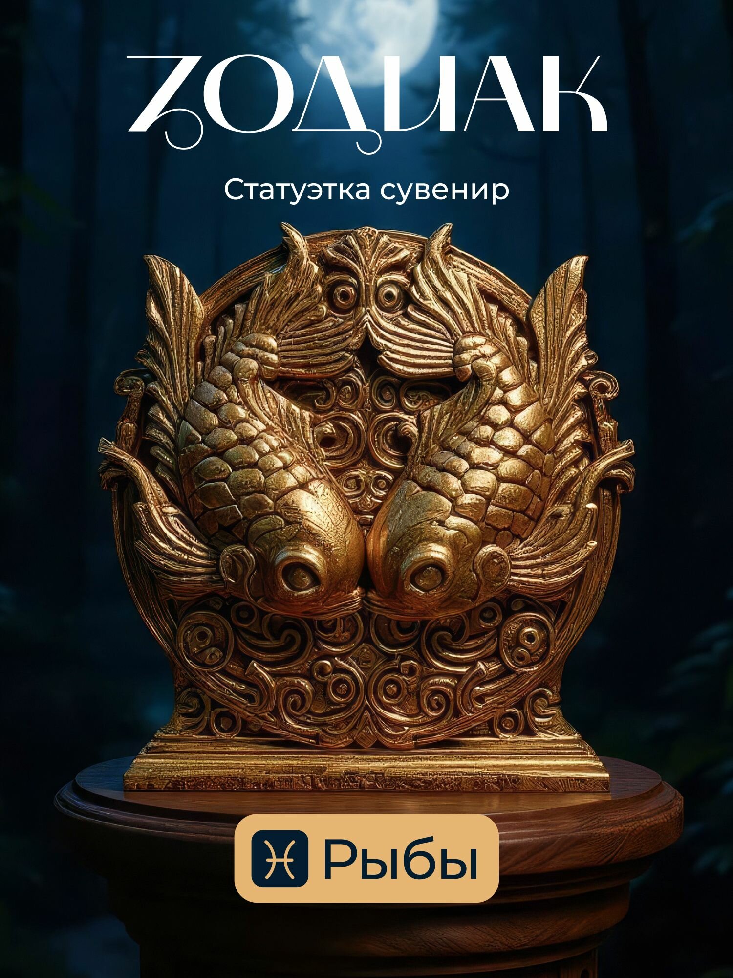 Знак зодиака Рыбы, статуэтка, ручная авторская работа, цвет бронза, пластик