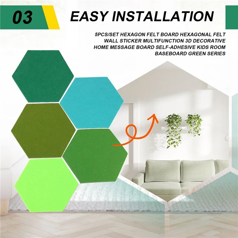 AD23-5 шт./компл. шестиугольная фетровая доска шестиугольная фетровая наклейка на стену многофункциональная 3D декоративная домашняя доска для сообщений самоклеящаяся детская R