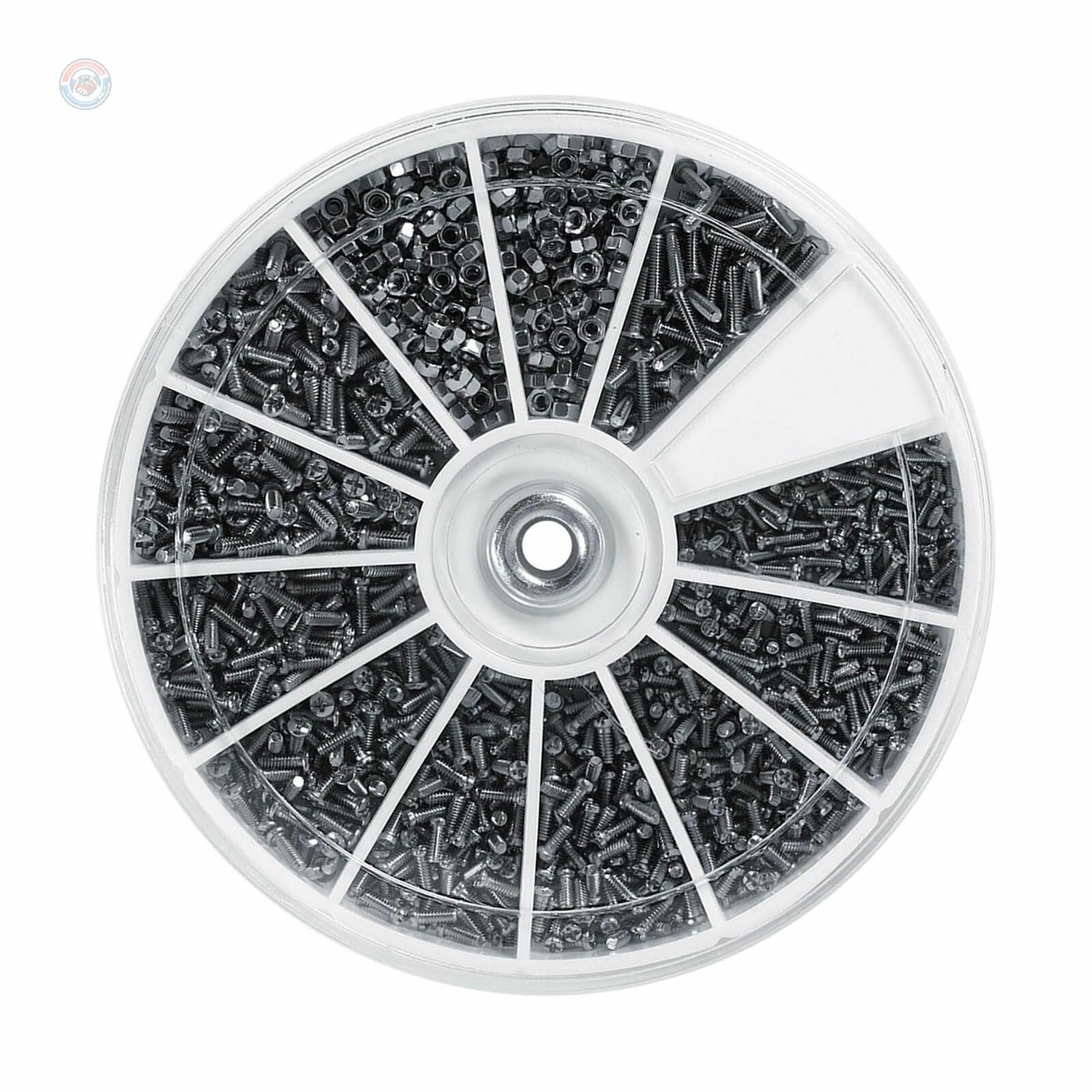 Микро-винты и гайки 600 шт, M1-M1.6, набор для ремонта часов, очков, электроники, удобная сортировка в пластиковой коробке