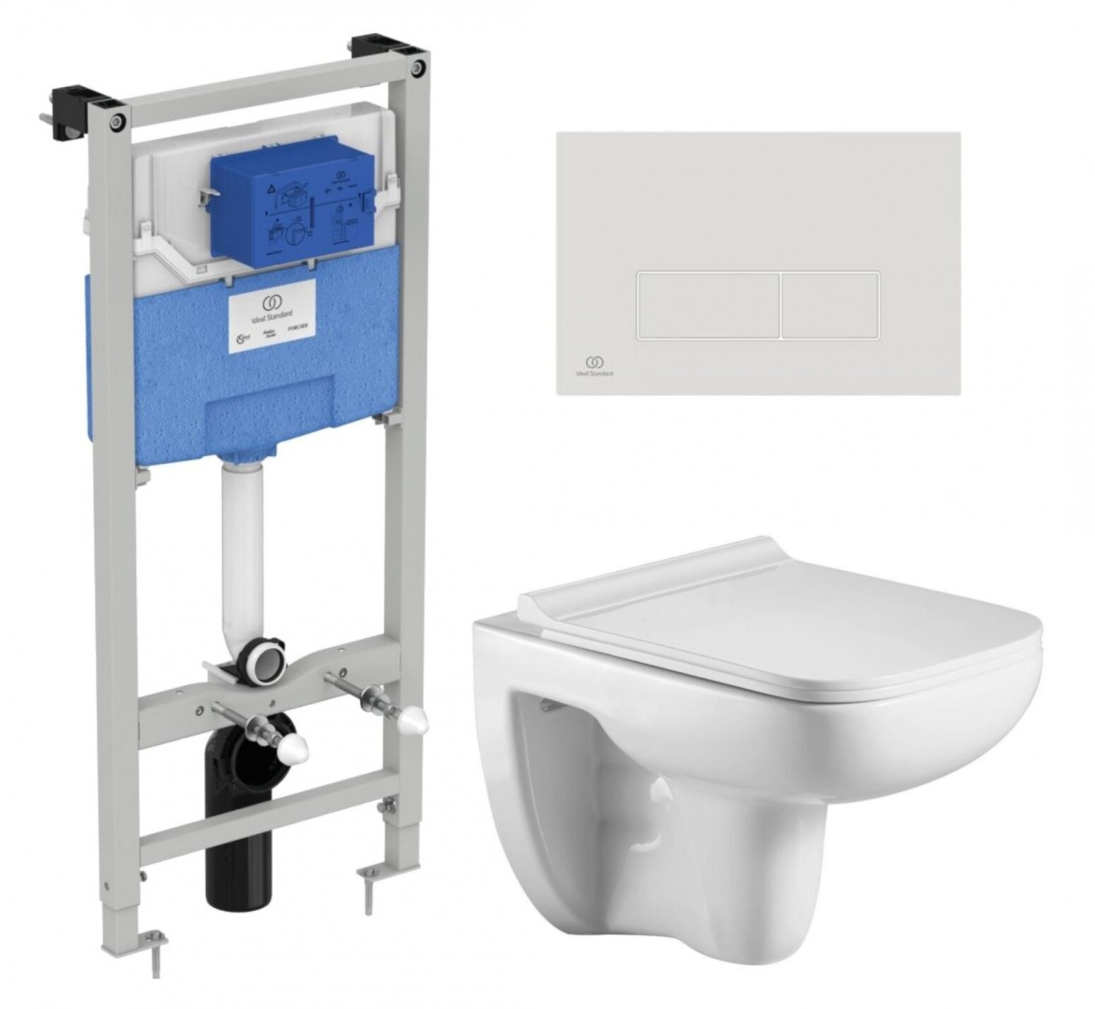 Комплект 3 в 1 инсталляция Ideal Standard + Подвесной унитаз WeltWasser Kehlbach 004 GL-WT + кнопка белая