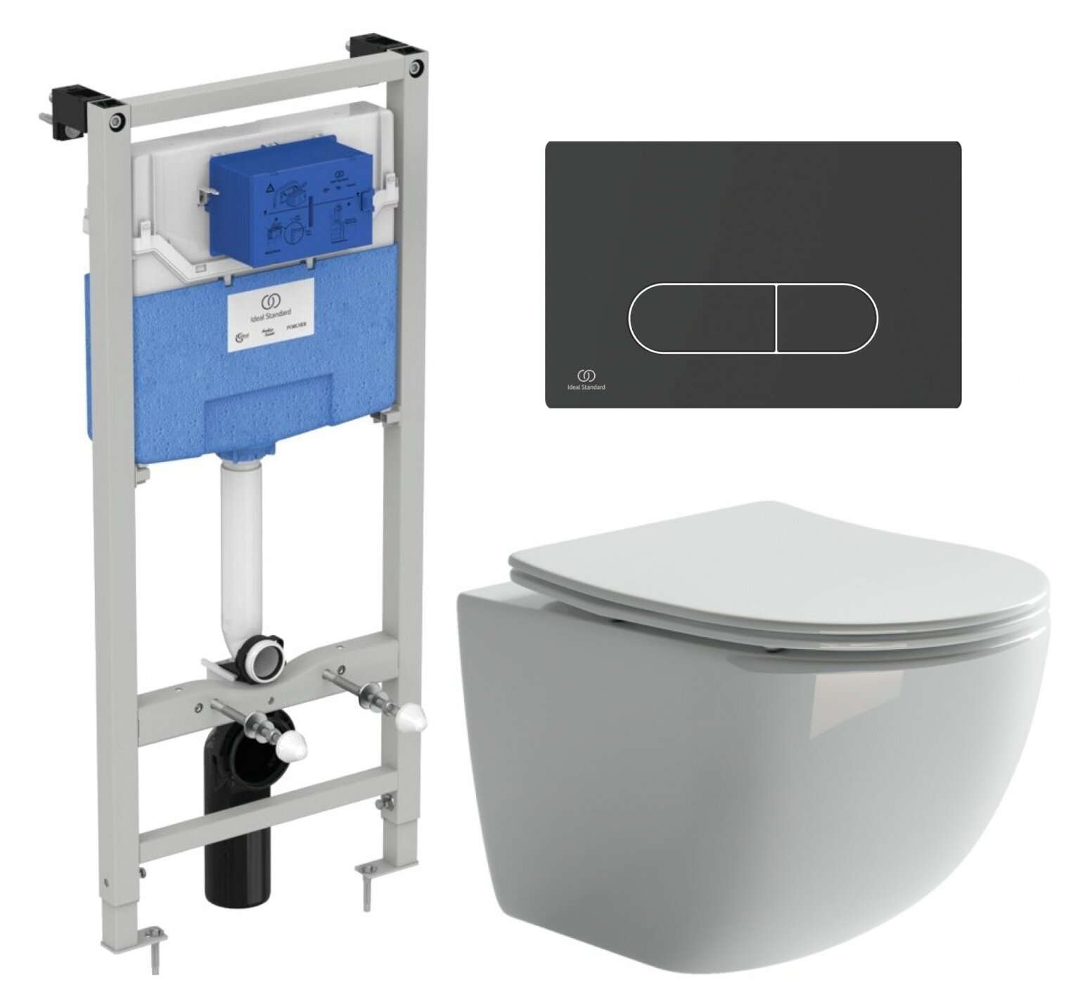 Комплект 3 в 1 инсталляция Ideal Standard + Унитаз подвесной Ceramica Nova Forma CN3009 + кнопка черная