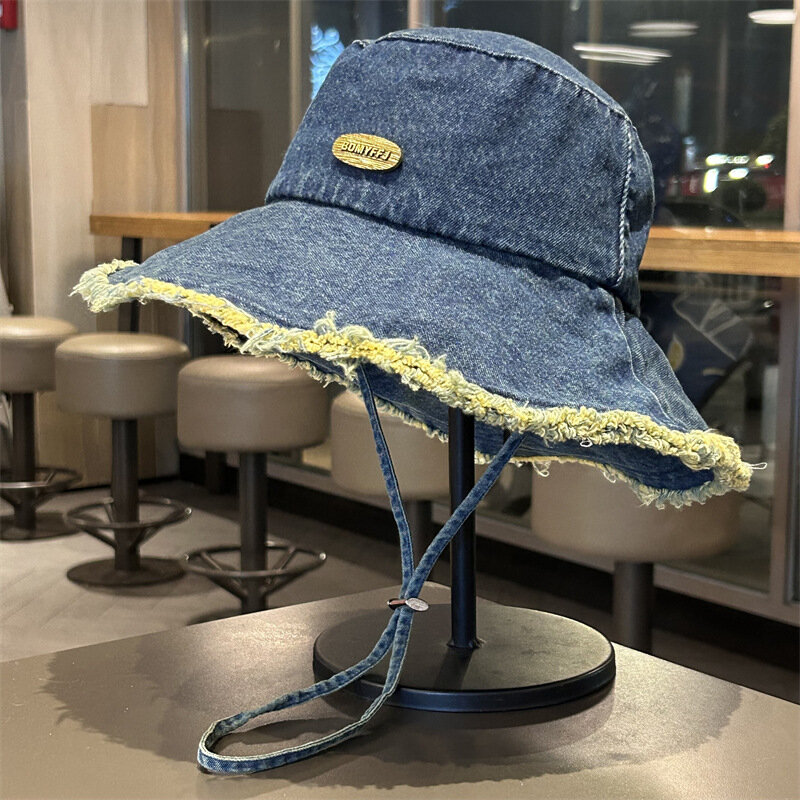 Японская джинсовая рыбацкая шляпа для мужчин и женщин, летняя уличная шляпа от солнца в стиле ретро, маленькая шляпа-тазик со старой меховой опушкой