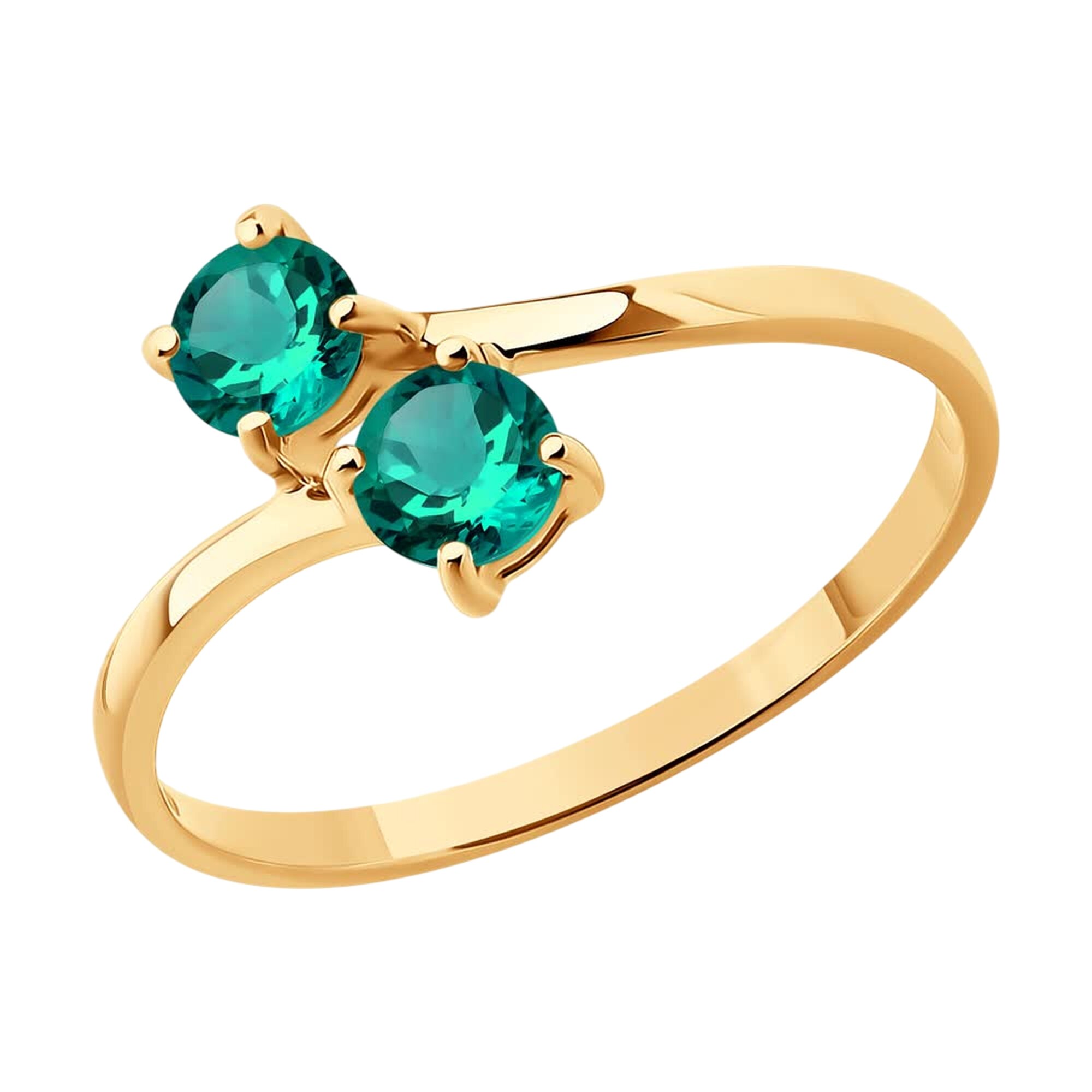 Кольцо, красное золото, 585 проба, изумруд синтетический