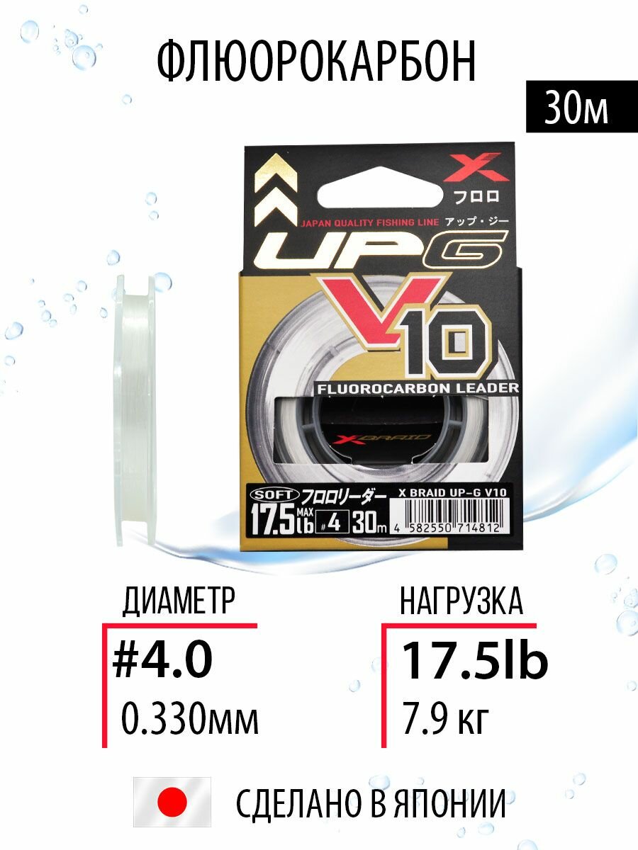 Леска рыболовная флюрокарбон YGK X-Braid UP-G Leader V10 Soft 30m #4.0/17.5lb прозрачная летняя
