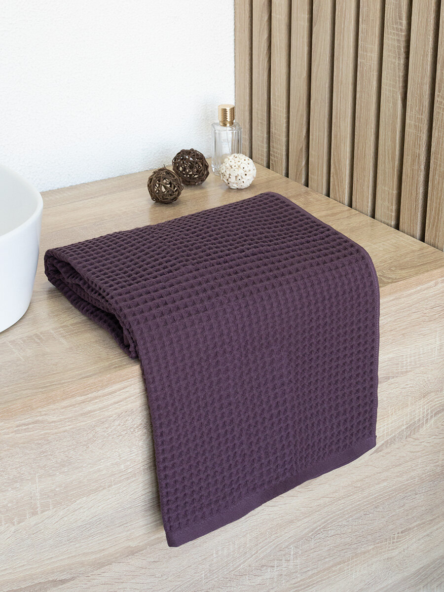 Полотенце банное вафельное DeNASTIA 90x150 см, 100% хлопок, марсала, D100426