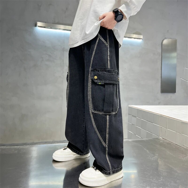 LI Mall Новые повседневные карго-джинсы с карманами модные уличные джинсы для подростков