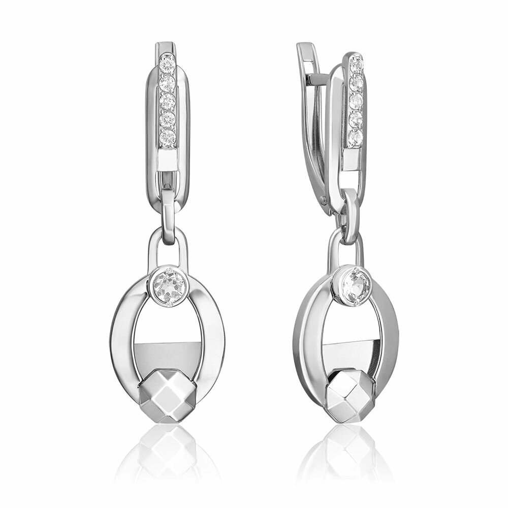 Серьги, белое золото, 585 проба, родирование, топаз