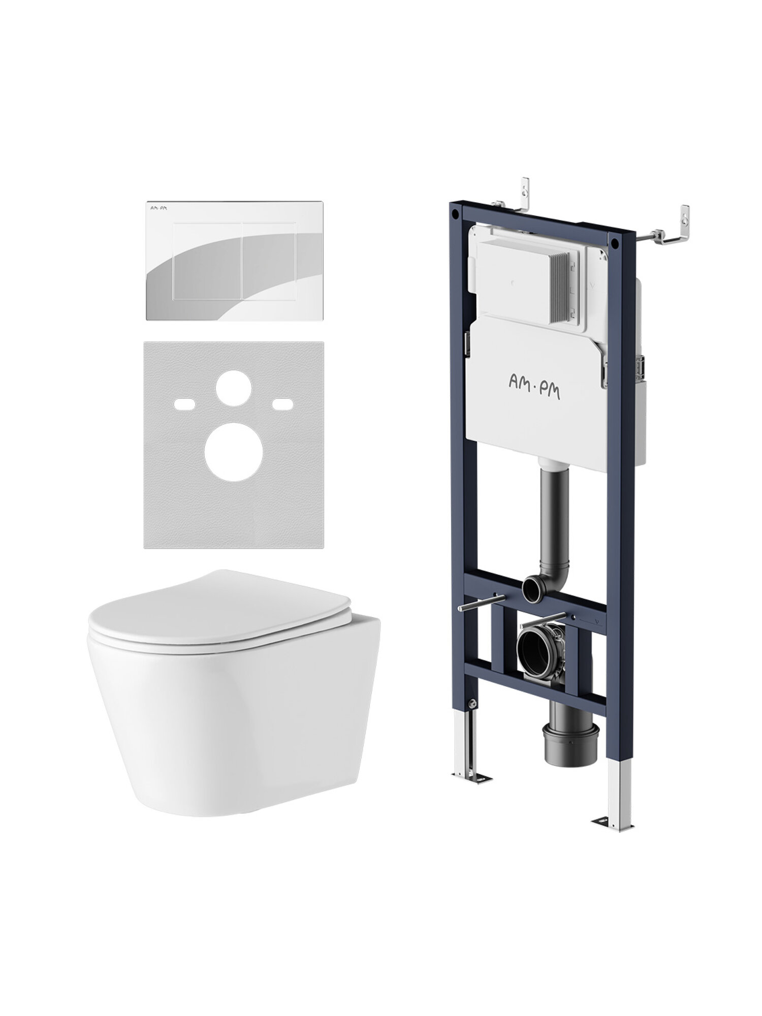 Инсталляция с подвесным унитазом Damixa Octans ErgoFit с сиденьем микролифт, механическая клавиша S хром глянец