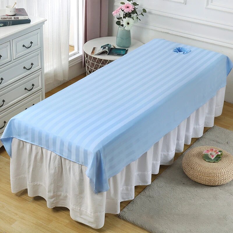 Простыня для массажного стола с отверстием для лица, хлопок/полиэстер, 100x200 см / 120x200 см Голубой, 120X200cm with hole, sky blue