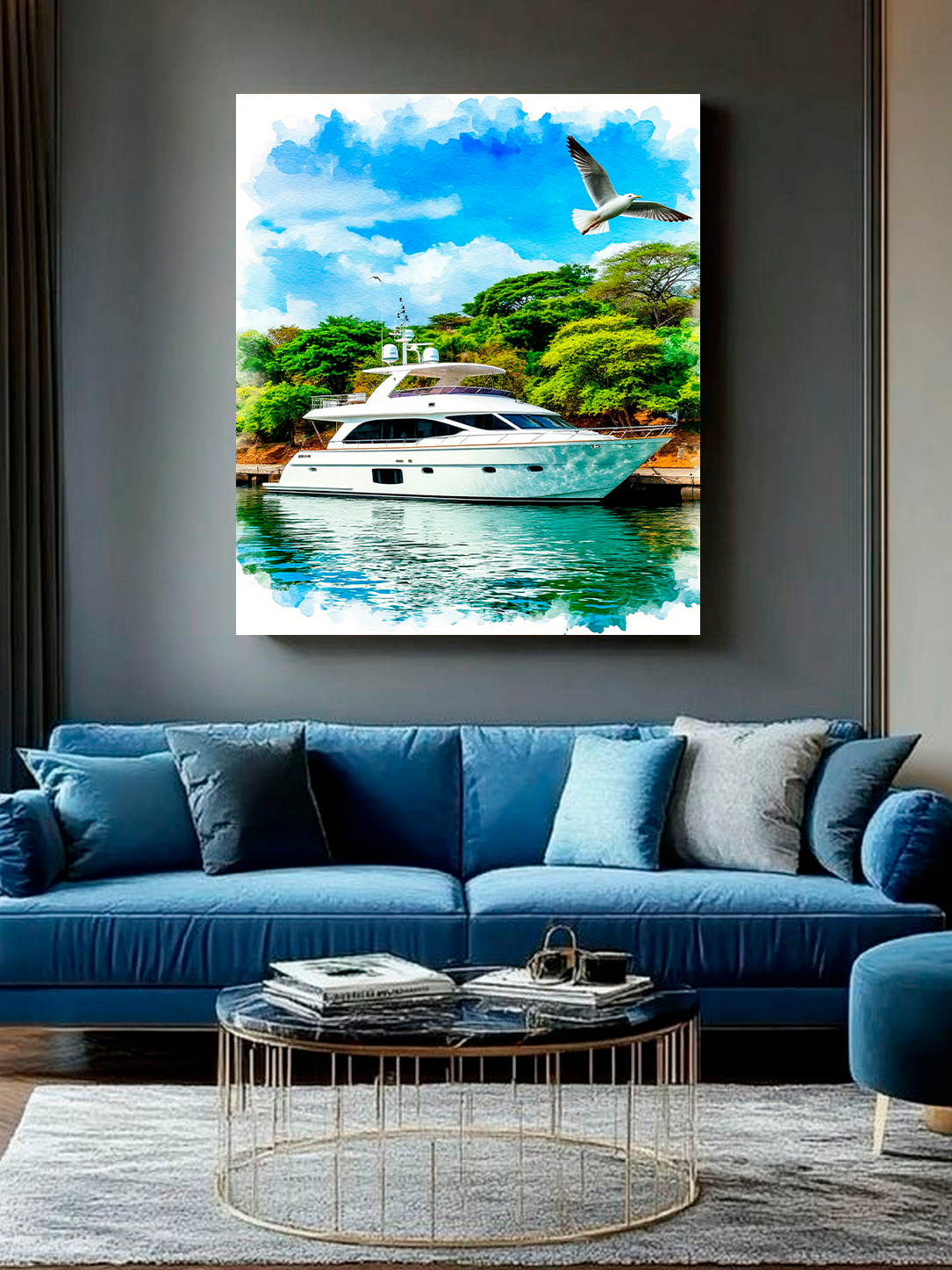 Картина на стену для интерьера "Белая яхта" 40х50 см, холст на подрамнике, InterToys