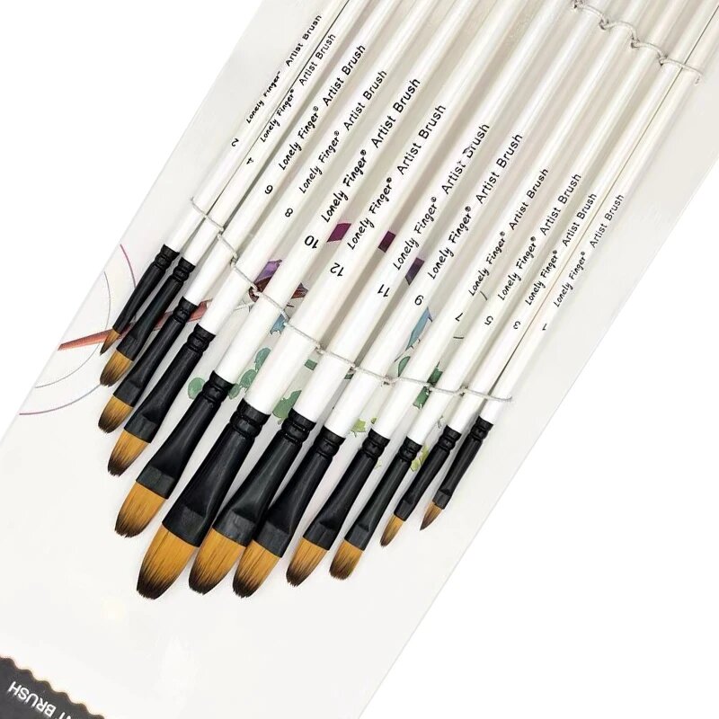 Профессиональные кисти для рисования Lonely Finger, 12 шт. 12pcs White Filbert