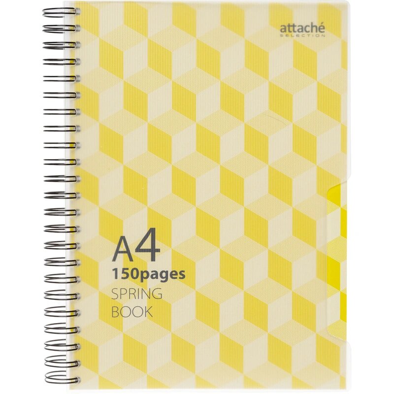 Бизнес-тетрадь А4,150л, кл, плас. спир. Attache Selection SPRING BOOK жел 84232