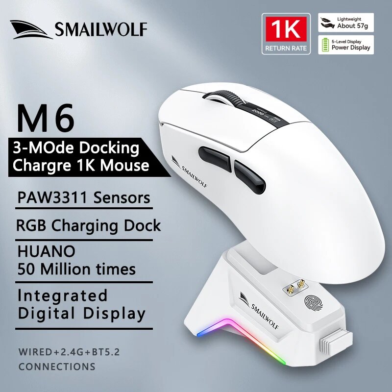 SMAILWOLF M6 Беспроводная игровая мышь M6White
